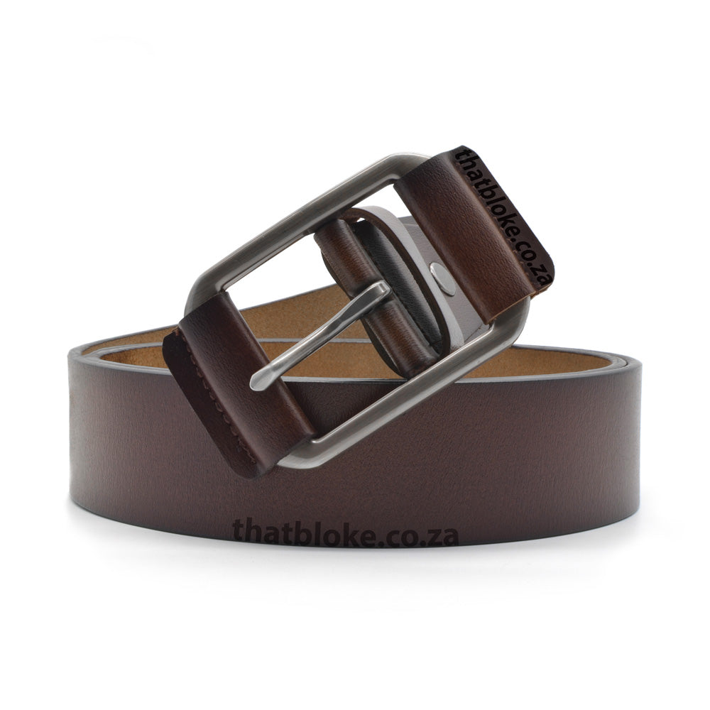 Genuine Leather Formal Dark Brown Belt - Square Buckle with Pad Wraps ...