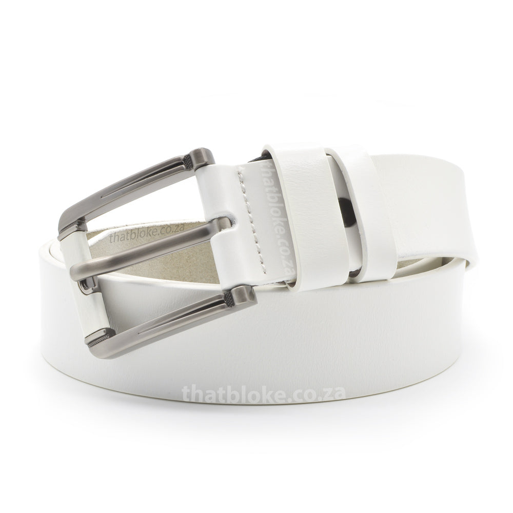 Genuine Leather Formal White Belt - Square Alloy Buckle with Pad — That ...