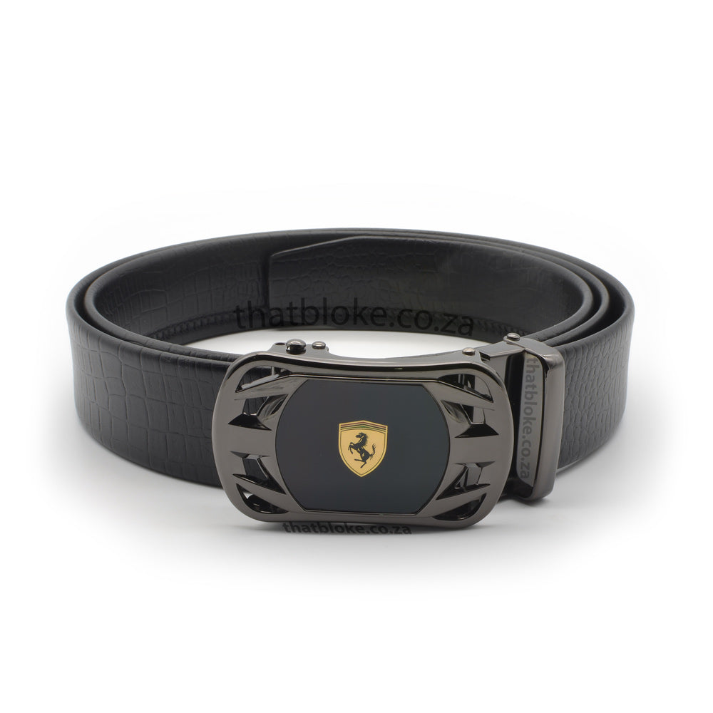 Ferrari Belt For Men - Car Logo Buckle Round Edges (Gunmetal Black ...