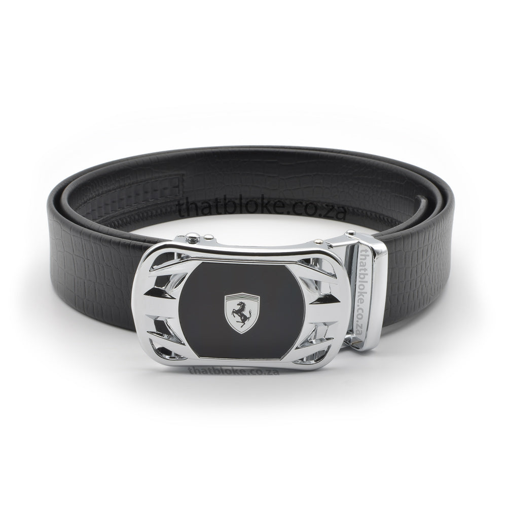 Ferrari Belt For Men - Car Logo Buckle Round Edges (Silver) — That Bloke