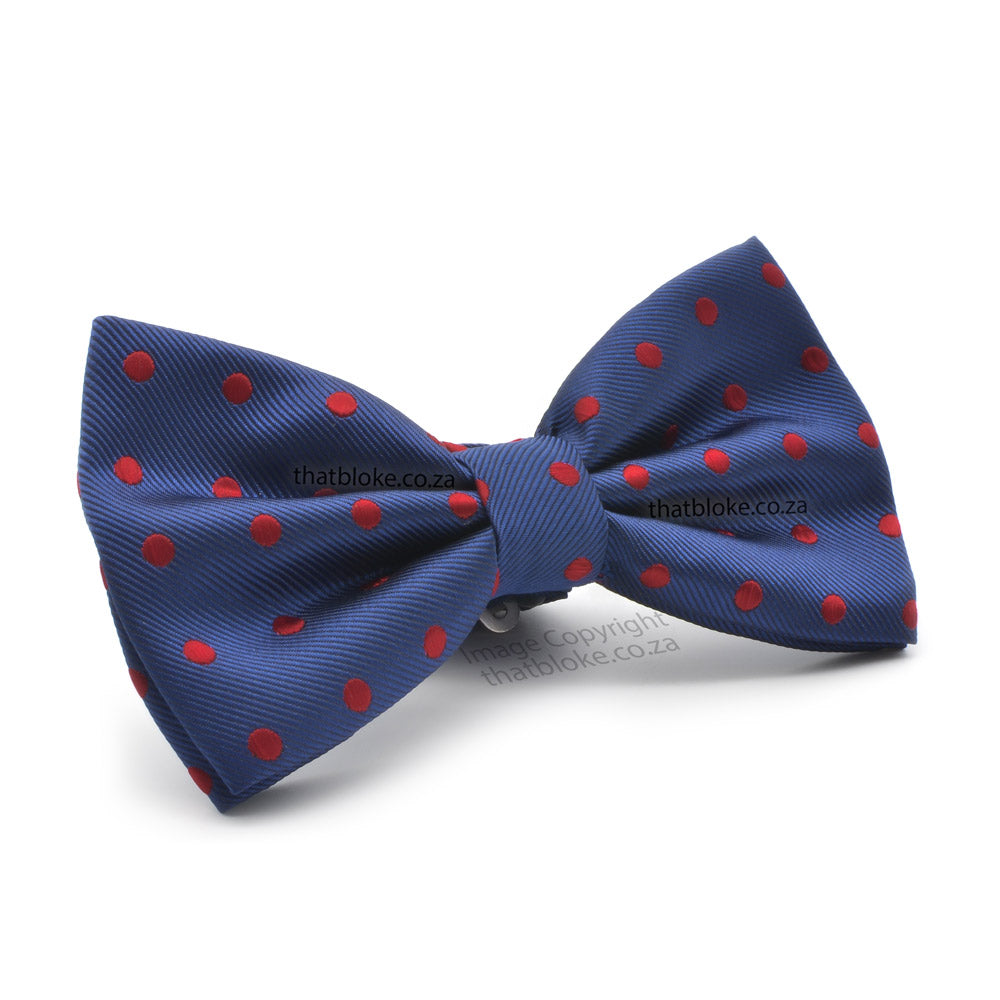 Navy Blue Bow Tie with Dark Red Polkadots - Ribbed Texture Pattern ...