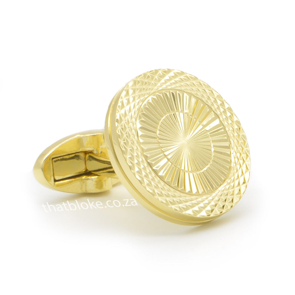 Thin Knurling Pattern Round Cufflinks - Gold — That Bloke