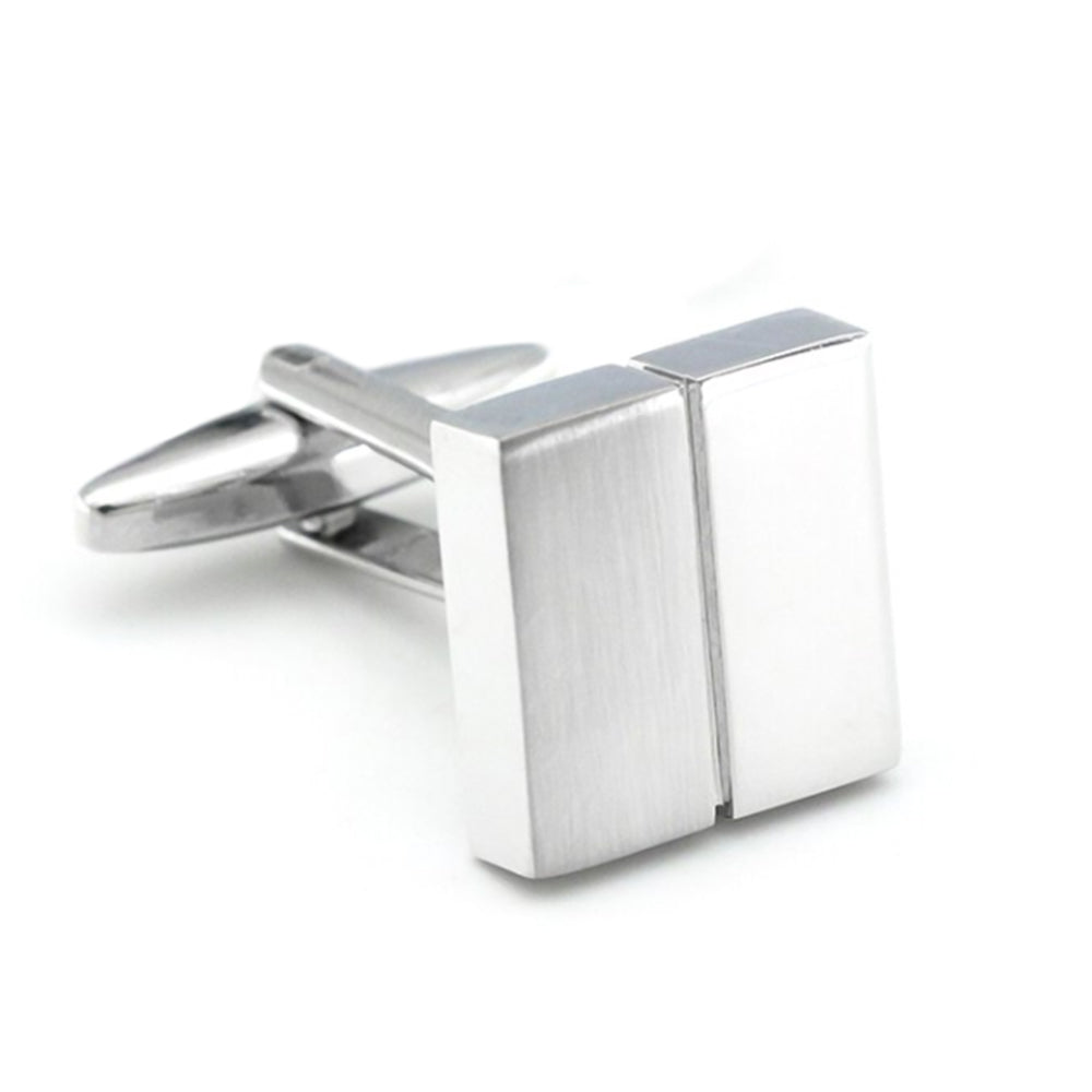 Half Split Square Cufflinks - Glossy & Light Brushed (Silver) — That Bloke